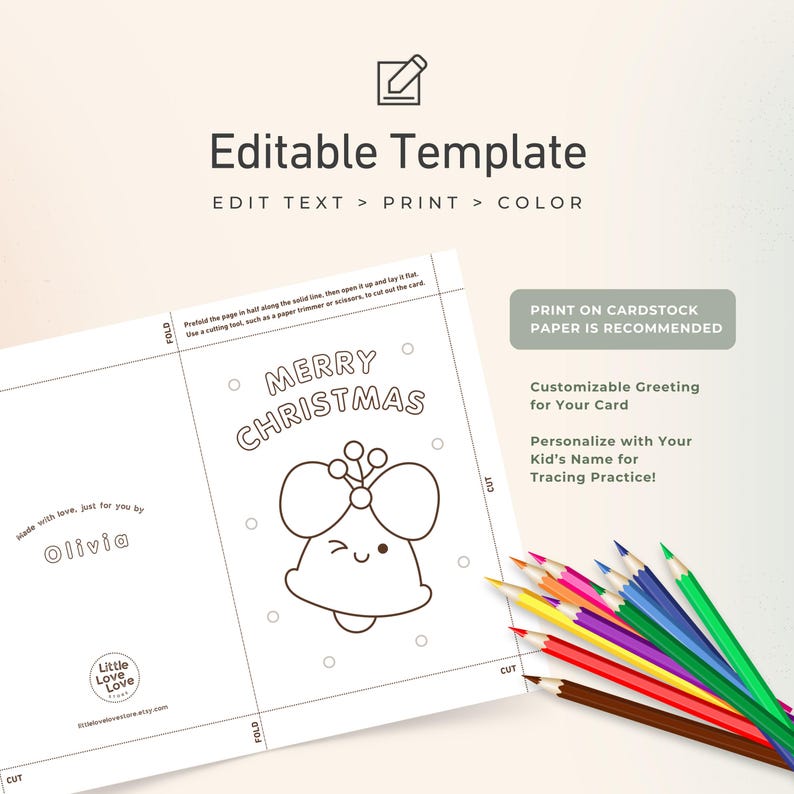 Christmas Jingle Bell Coloring Card for Kids Custom DIY Holiday ...