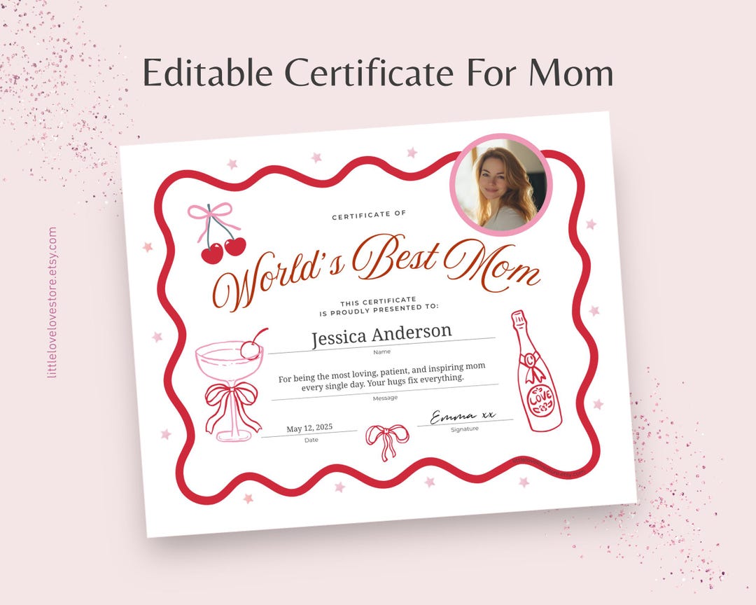 Worlds Best Mom Certificate Editable Template, Award to Best Mom, Great ...
