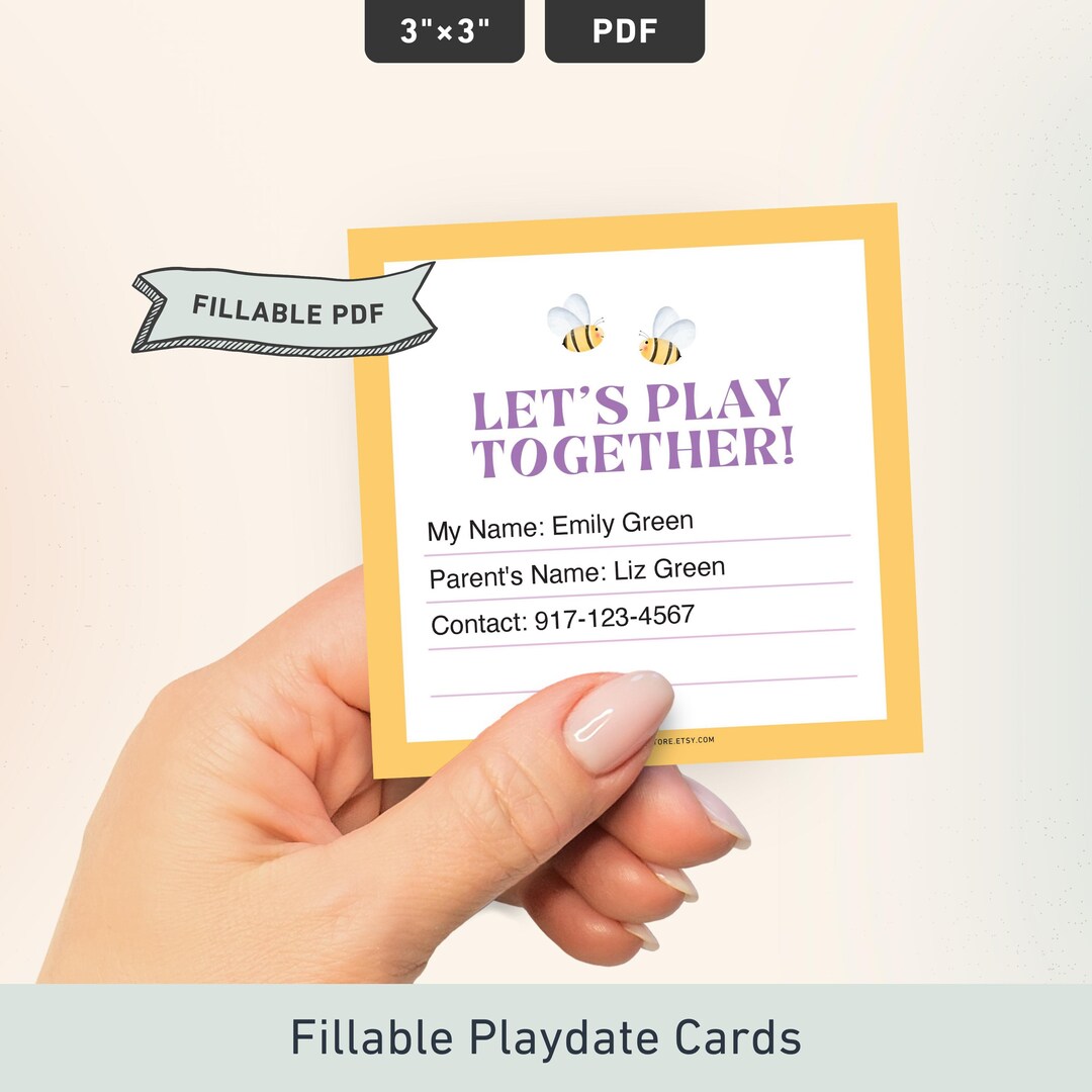 Editable Playdate Cards for Kids, Custom Bumblebee Kids Business Card ...