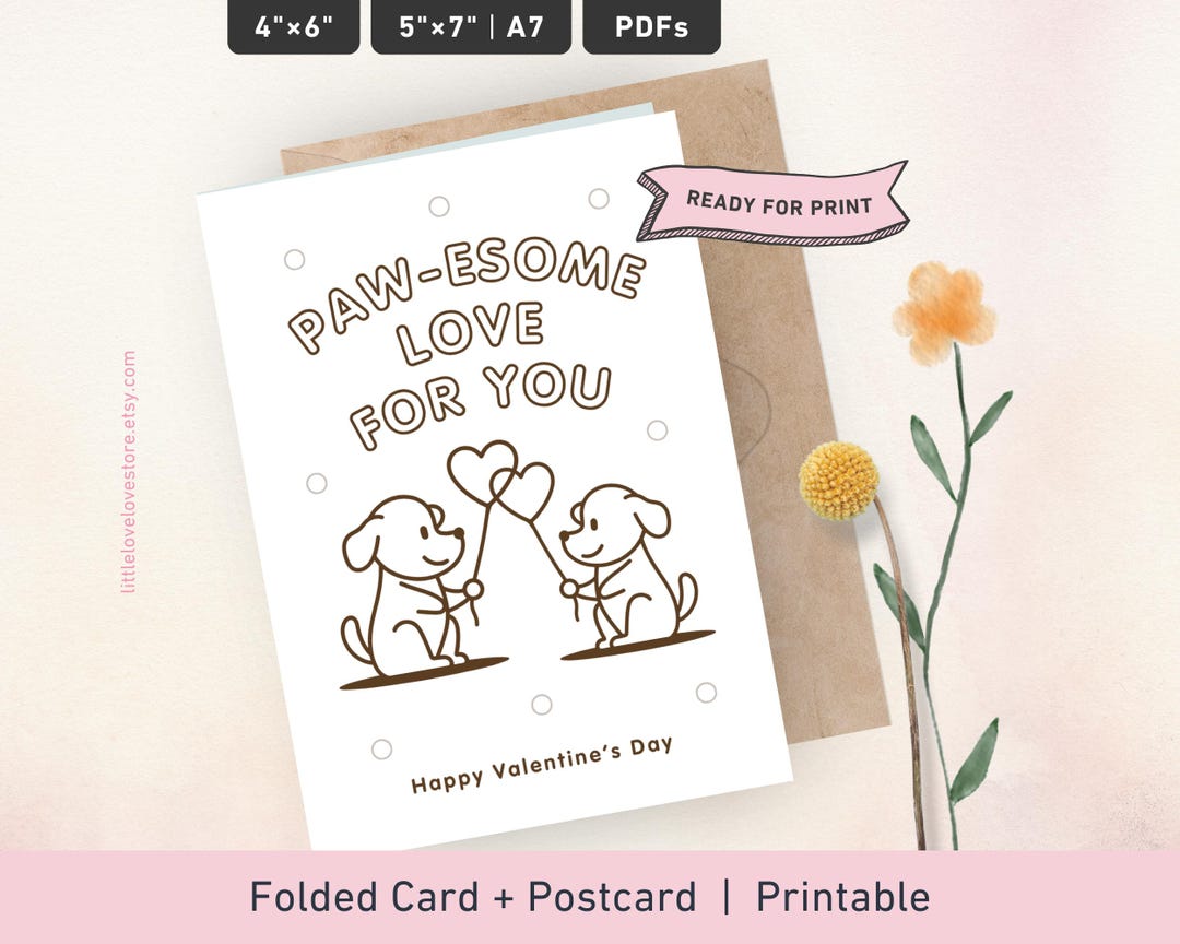 Valentines Day Coloring Card With Dogs for Toddler & Preschool ...