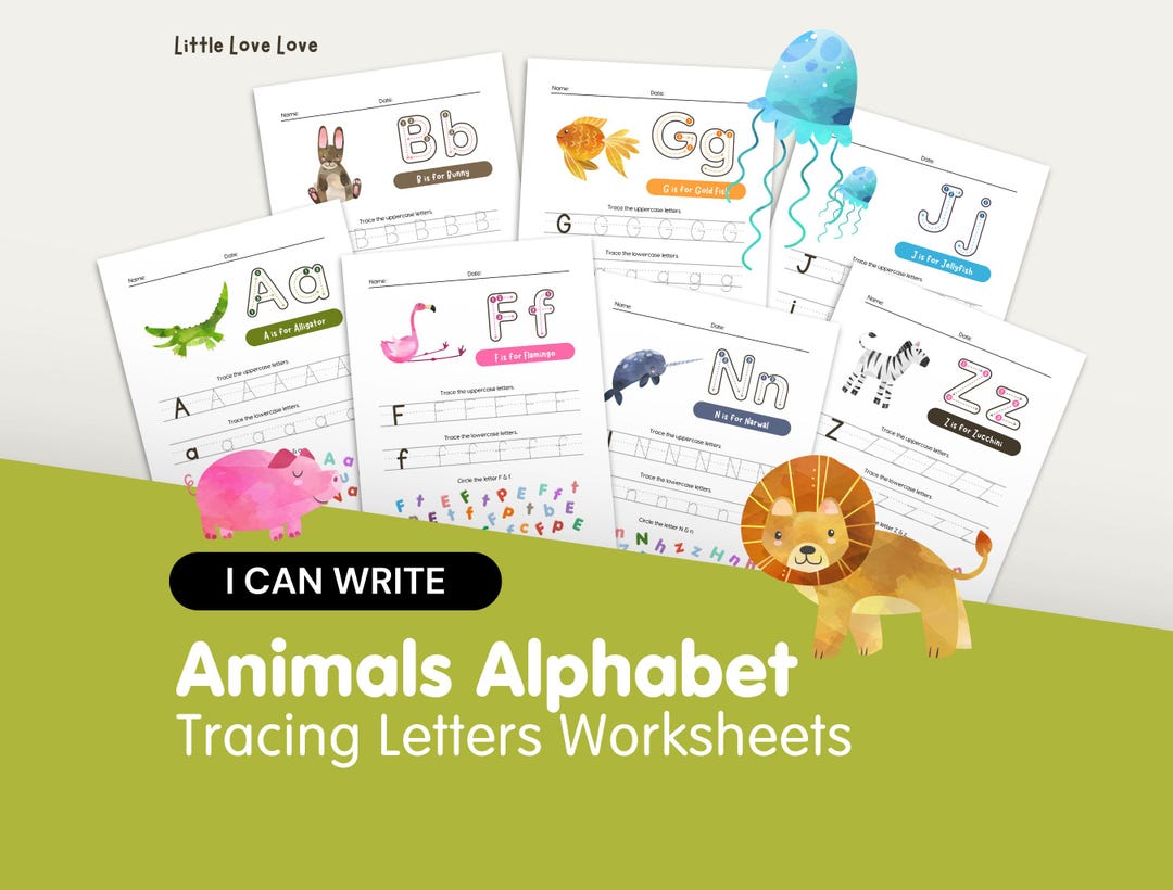 Alphabet Letters Tracing Worksheets | A to Z Animal Names for ...