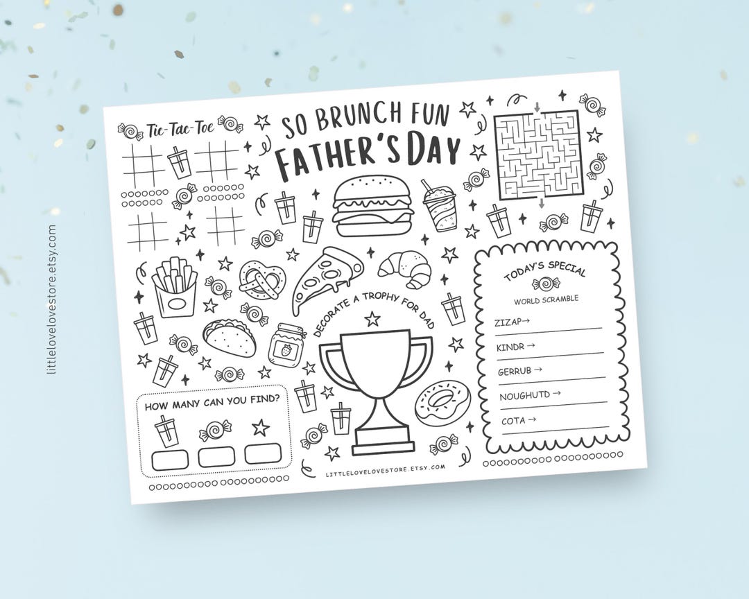 Fathers Day Paper Placemats, Bold and Easy Kawaii Coloring Pages ...