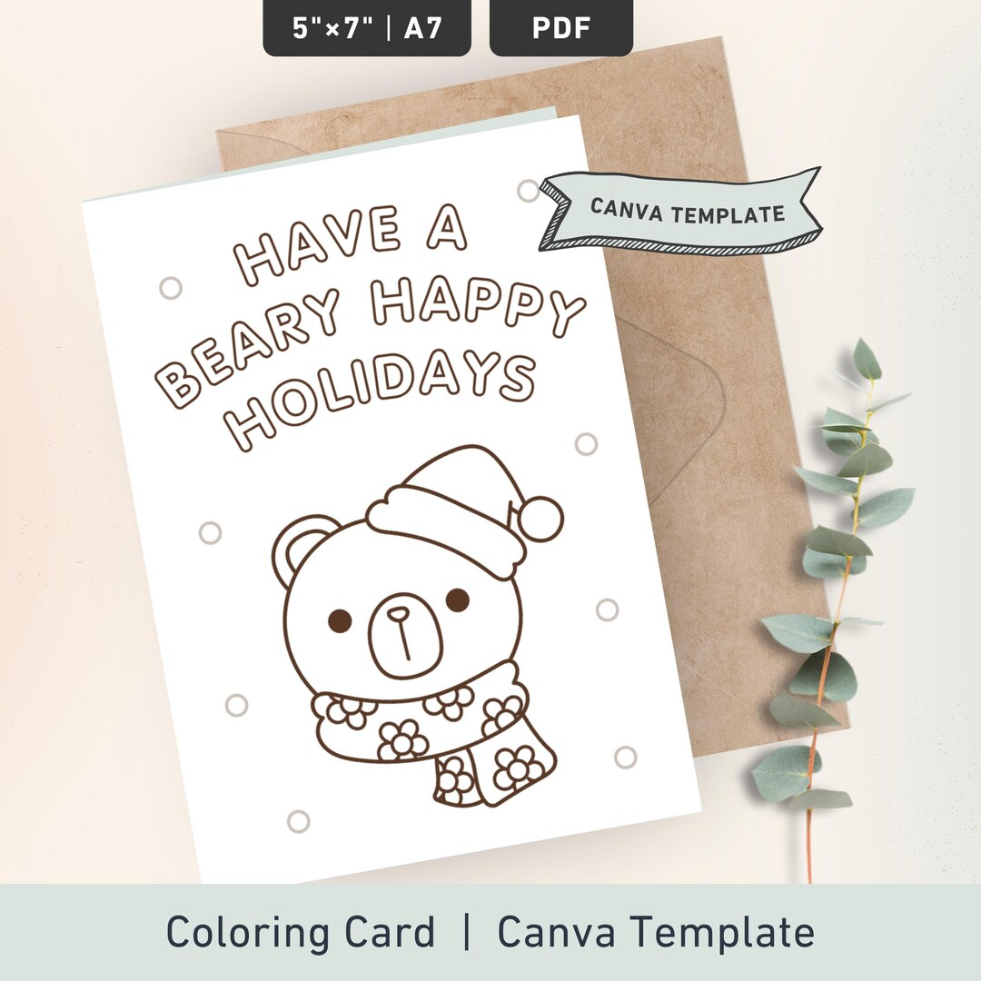 Coloring Cards for Kids | Beary Happy Holidays | Custom DIY Holiday ...