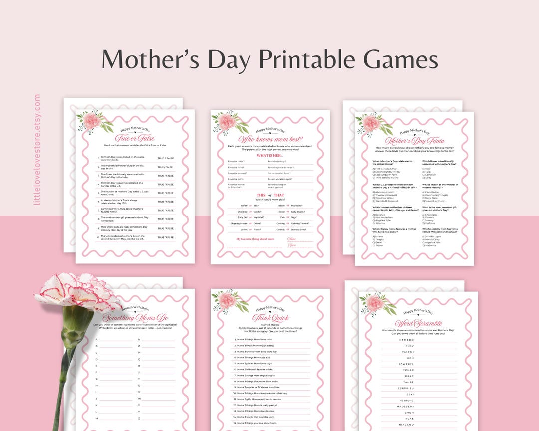 Mothers Day Games Bundle - Printable Trivia, Fun Activity Games for ...