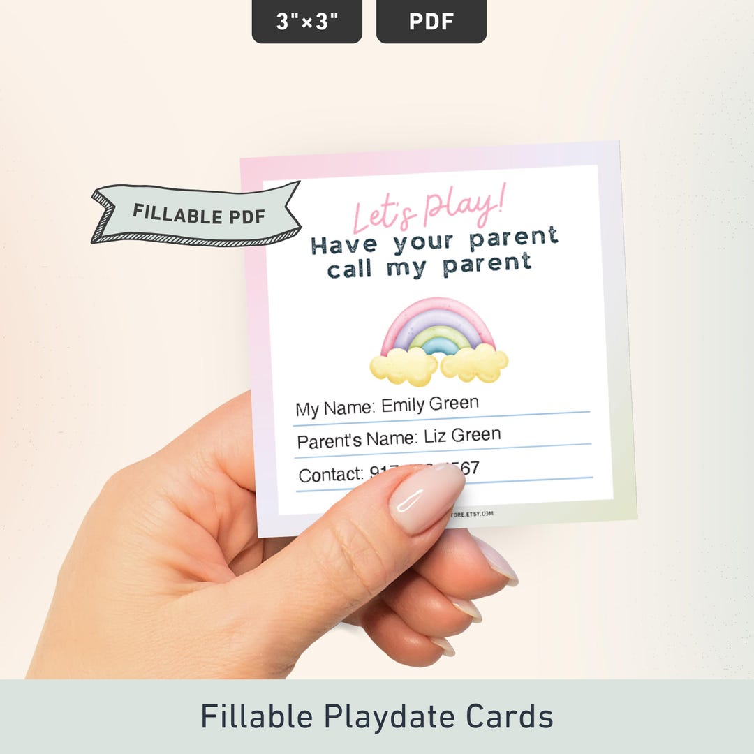 Pastel Rainbow Playdate Cards for Kids, Custom Kids Business Card ...