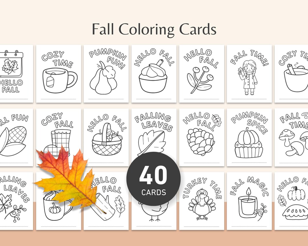 Coloring Cards Printable Fall Cozy Kids Activity Thanksgiving Coloring ...