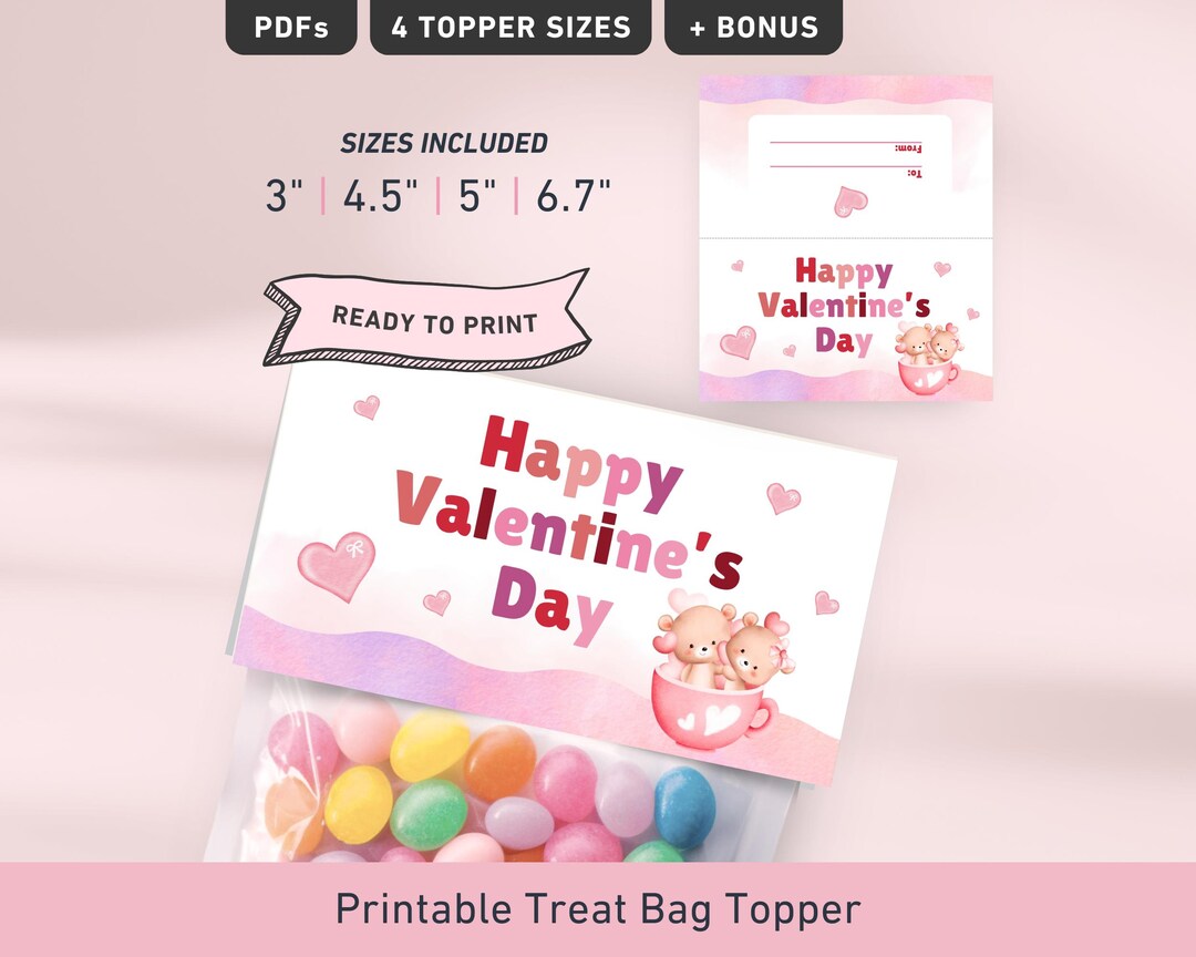 Valentine Printable Treat Bag Topper Kids Classroom Valentines Favor ...