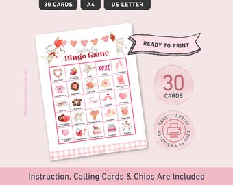 30 Valentines Bingo Game Cards Printable, Valentine's Day Bingo Cards ...