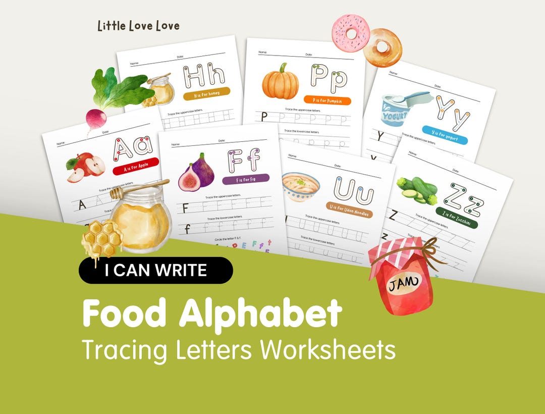 Alphabet Letters Tracing Worksheets | A to Z Food Names for Handwriting ...