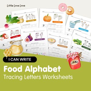 Alphabet Letters Tracing Worksheets | A to Z Food Names for Handwriting ...