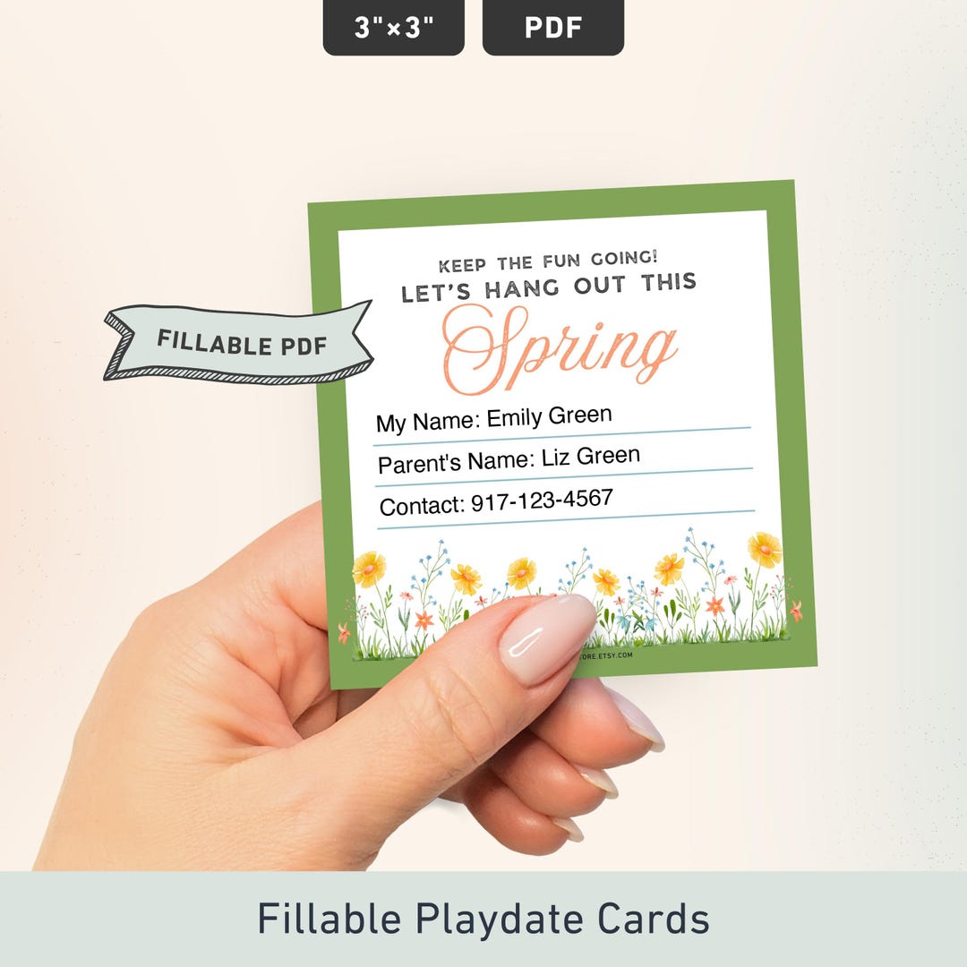 Editable Playdate Cards for Kids Spring Break, Kids Business Card, End of School Keep in Touch ...