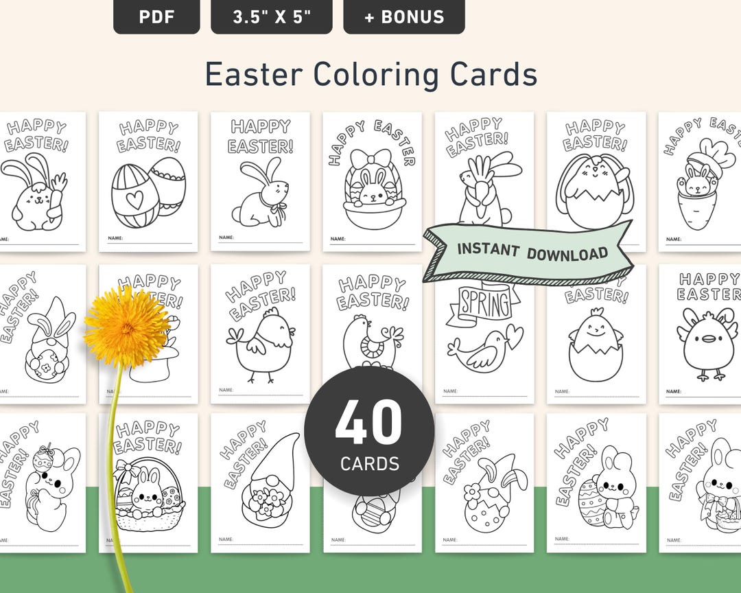 Printable Easter Coloring Cards With 40 Fun Designs - Classroom Easter ...