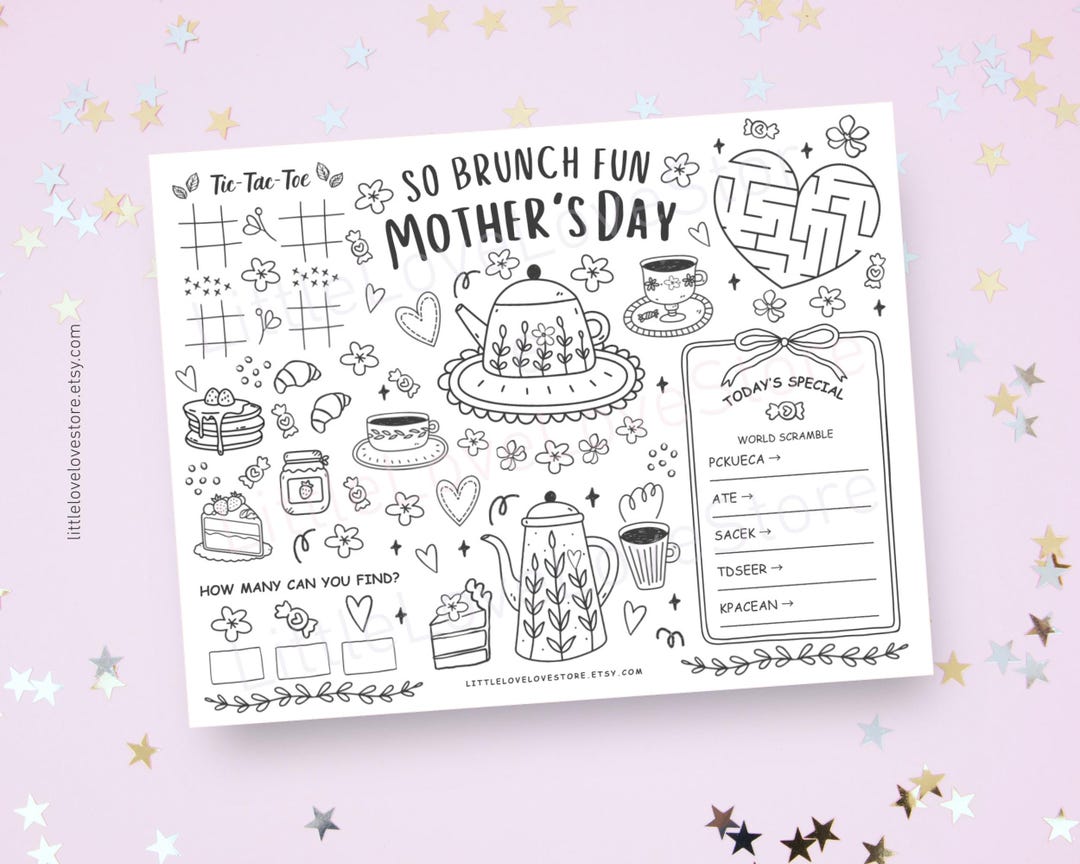 Mothers Day Brunch Paper Placemats With Tea Party Games & Coloring ...