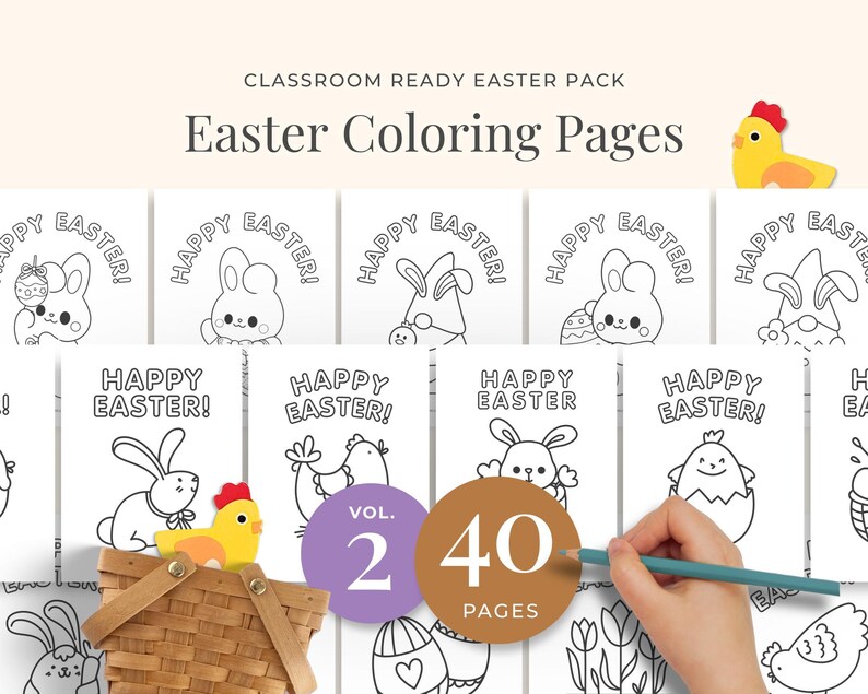 Easter Coloring Pages for Kids, 40 Page Toddler Easter Activity, Bunny ...