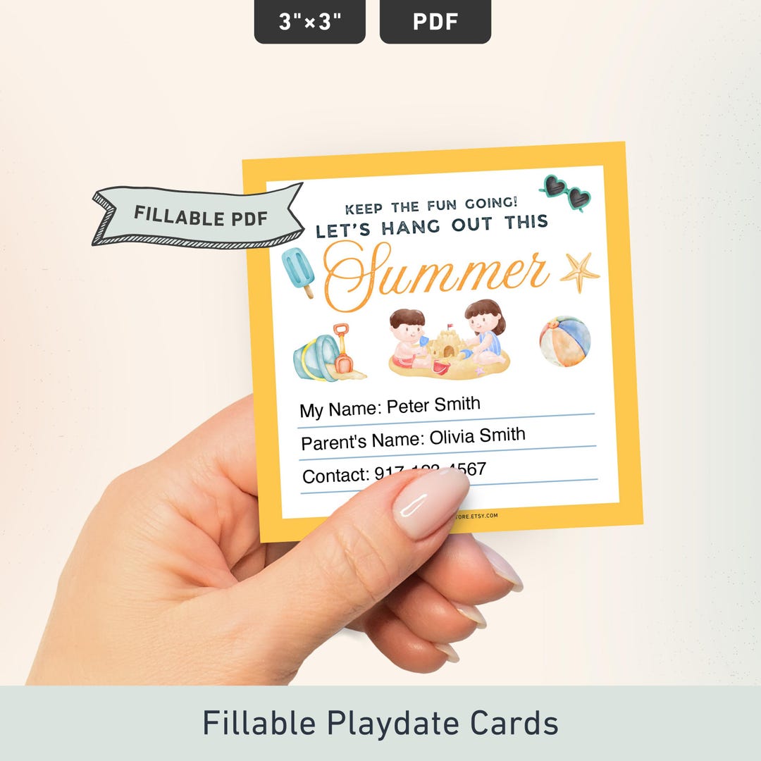 Editable Playdate Cards for Kids Summer Break, Kids Business Card, End ...