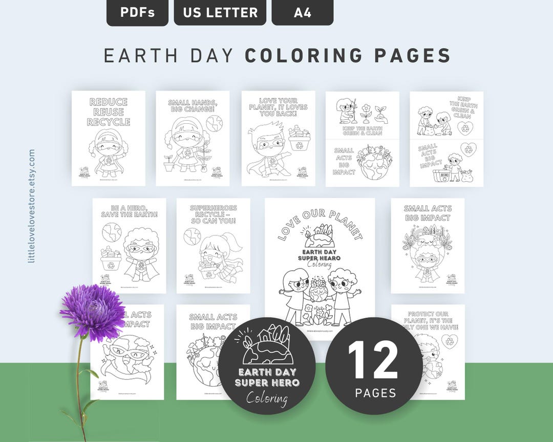 Earth Day Printable Coloring for Kids, Earth Day Super Hero Coloring ...