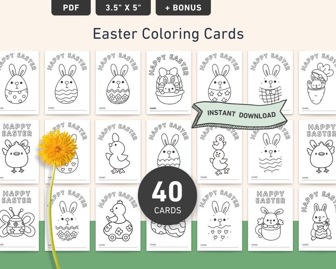 Printable Easter Coloring Cards With 40 Fun Designs Happy Easter Card ...