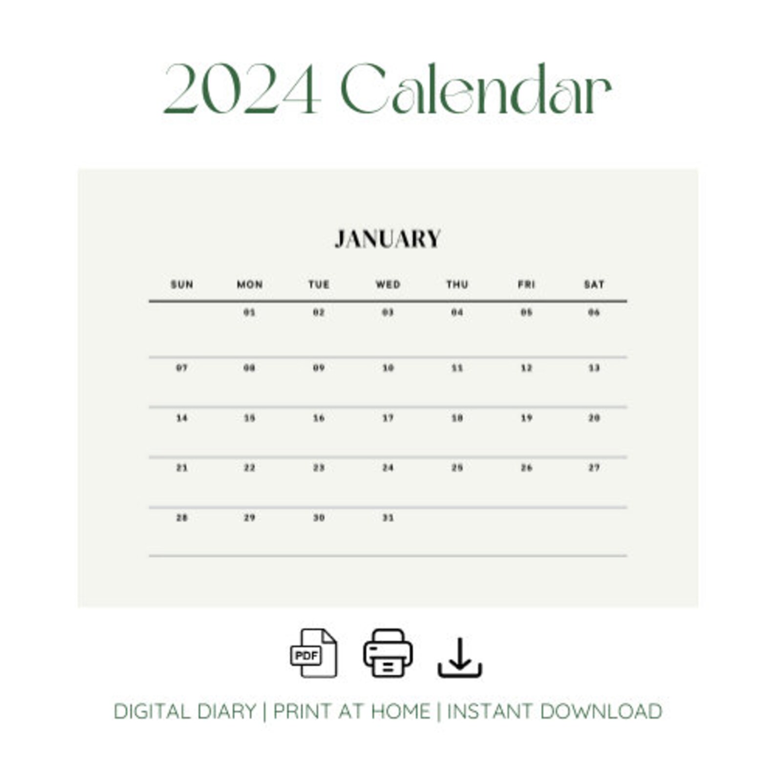 2024 Calendar | Monthly Calendar, Sunday Start Calendar, Wall Calendar ...