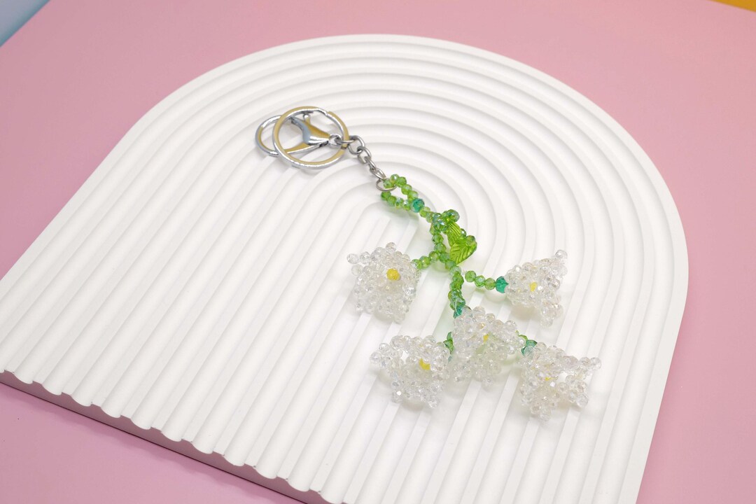 Handmade Beaded Lily of the Valley Keychain - Etsy