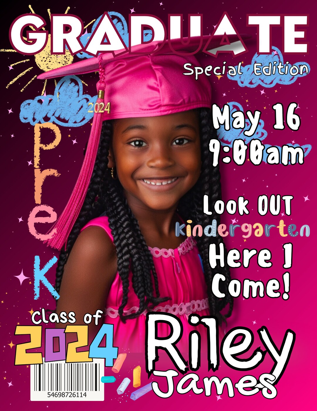 Elementary Grad Magazine Announcement Template - Etsy