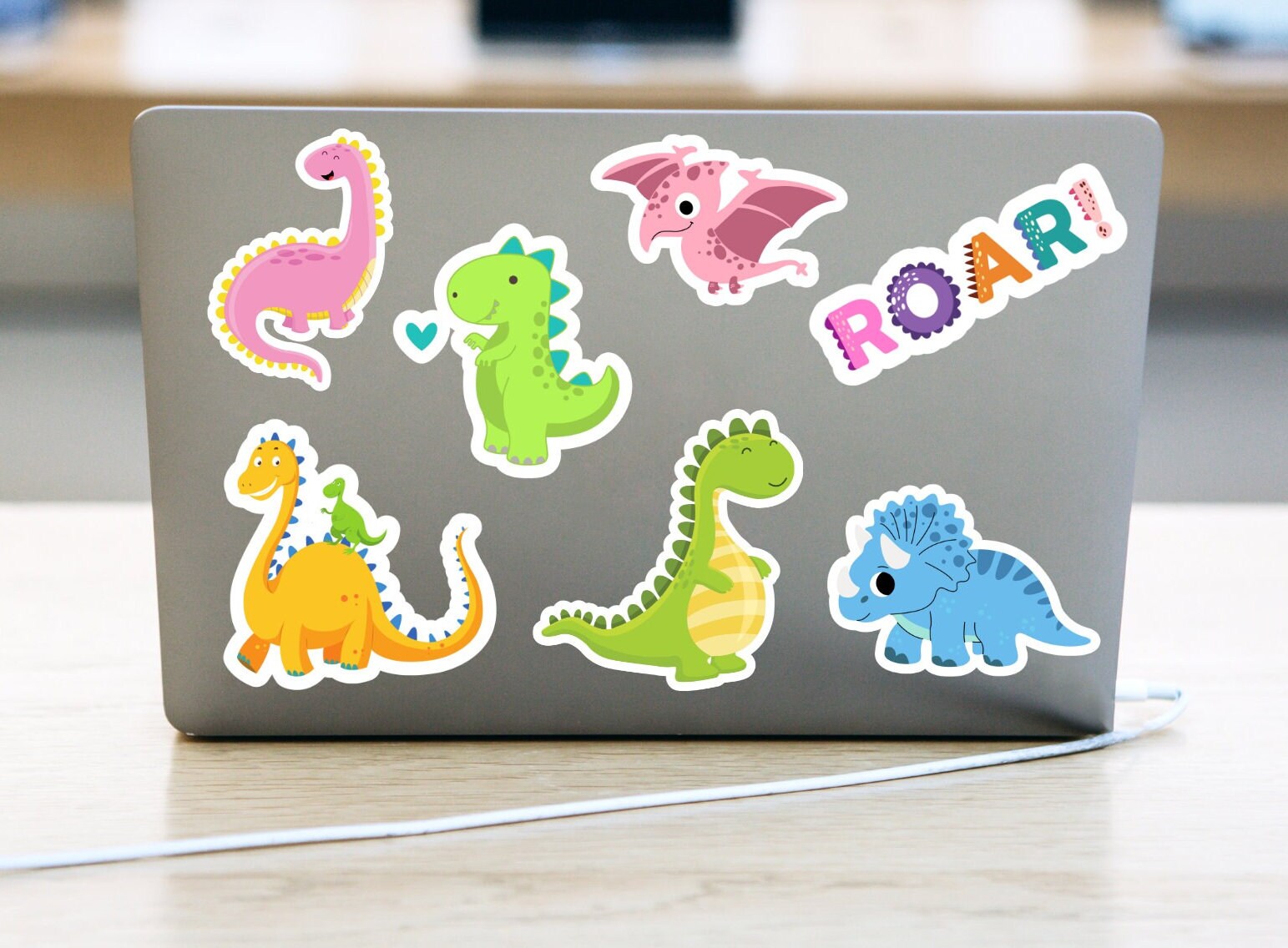 7 Cute Dino Themed Sticker Pack Waterproof Cute Dino Sticker Set 7 ...