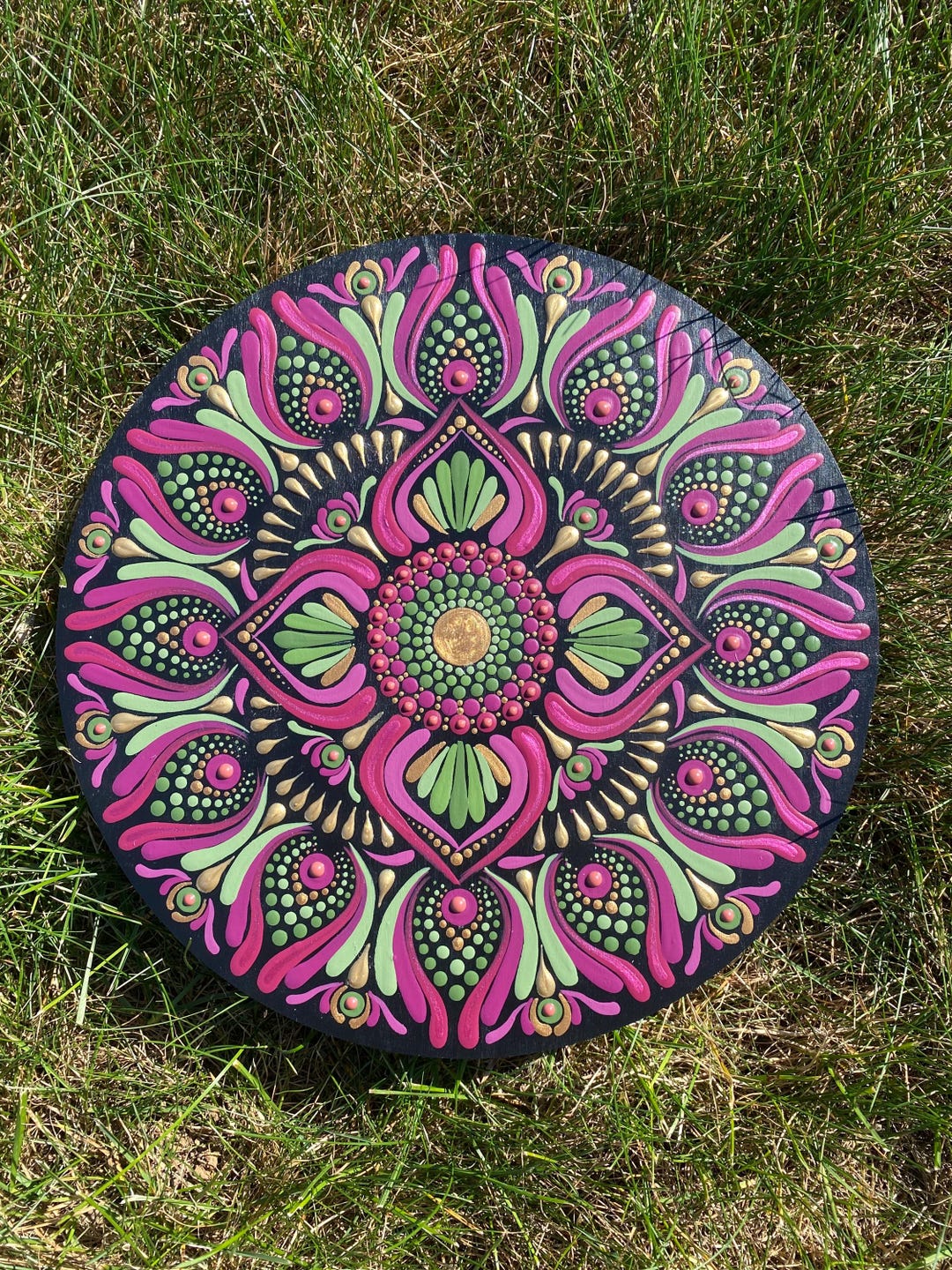 10” Handpainted Mandala - Berry & Green - Etsy