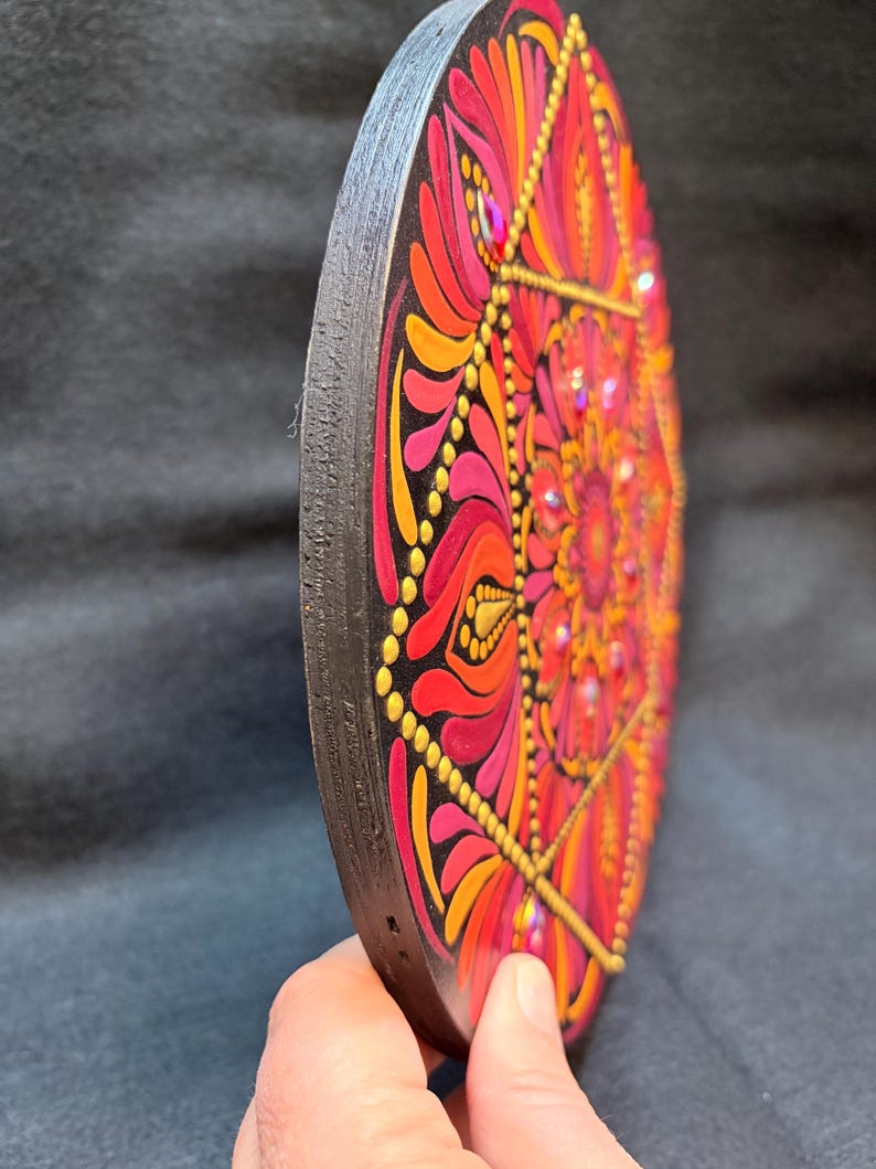 10” Handpainted Mandala - Crimson & Gold Squares - Etsy