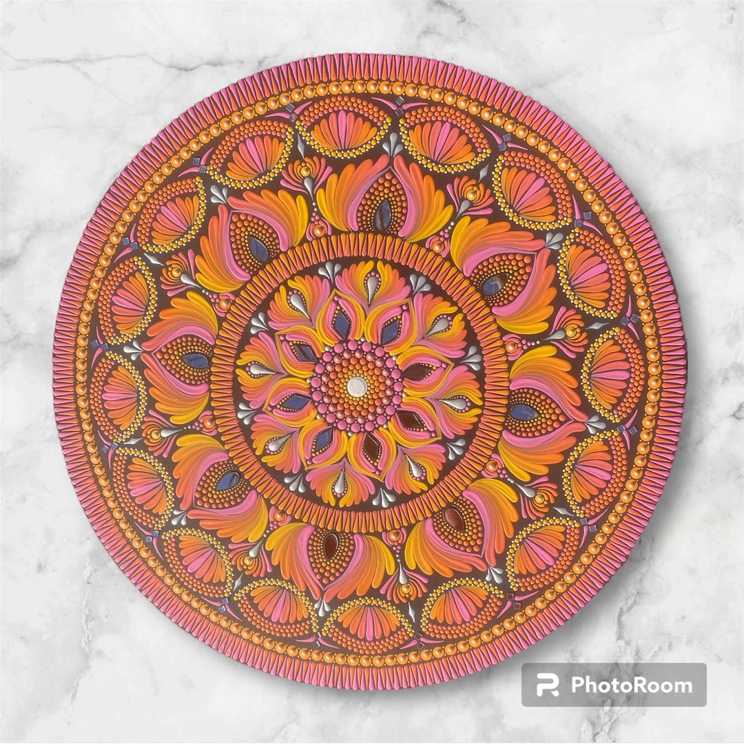 22” Handpainted Mandala - Sunset Colors - Etsy