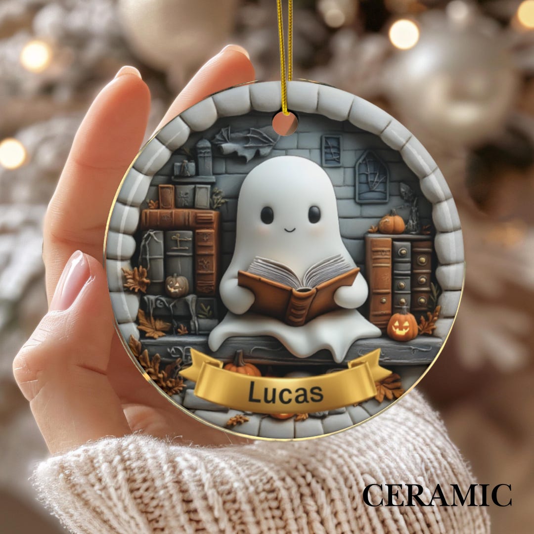 Personalized Spooky Ghost Reading Book Halloween Ornament Reader Gifted ...