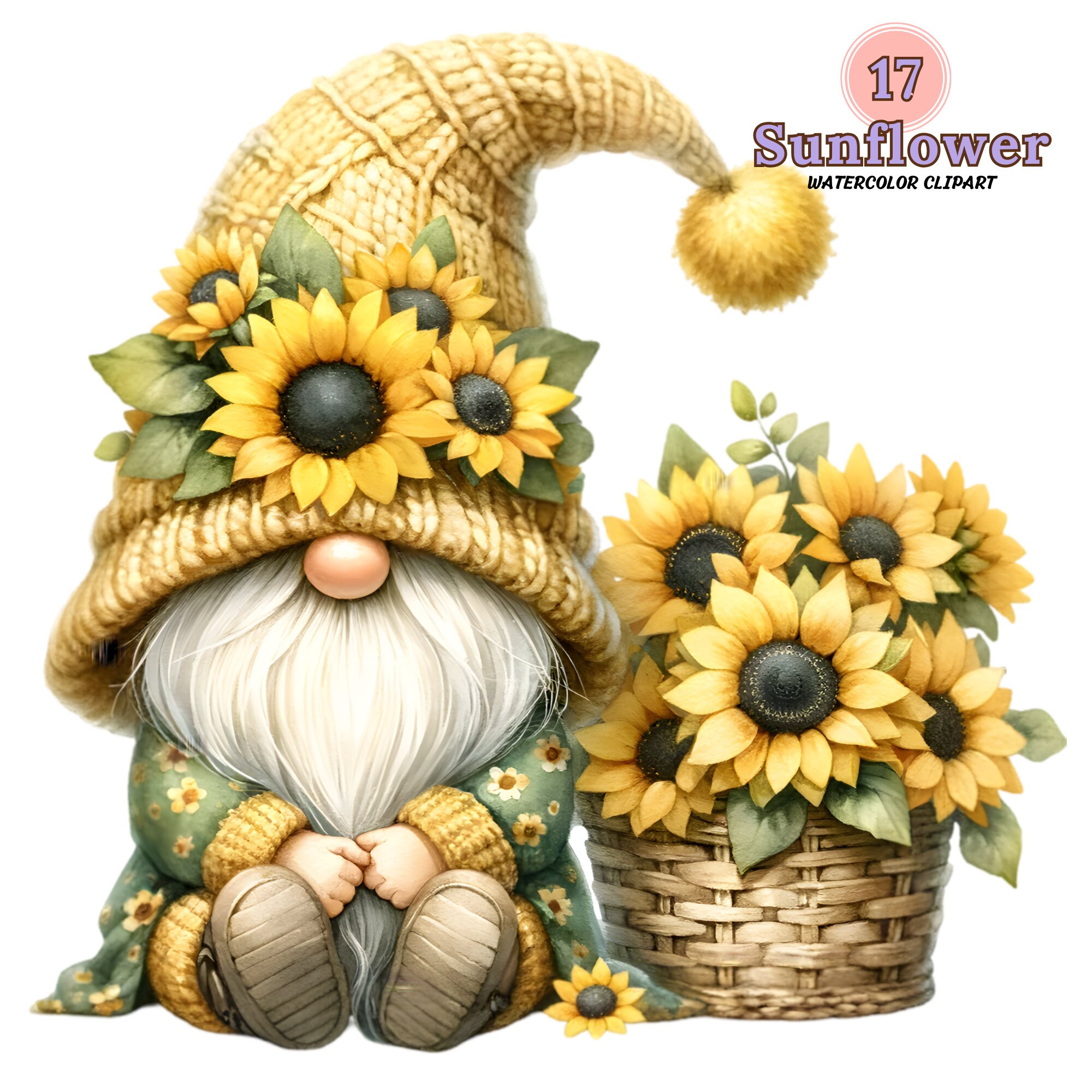 Sunflowers Gnome Clipart Png Garden Clipart Spring Gnome Gnome With ...