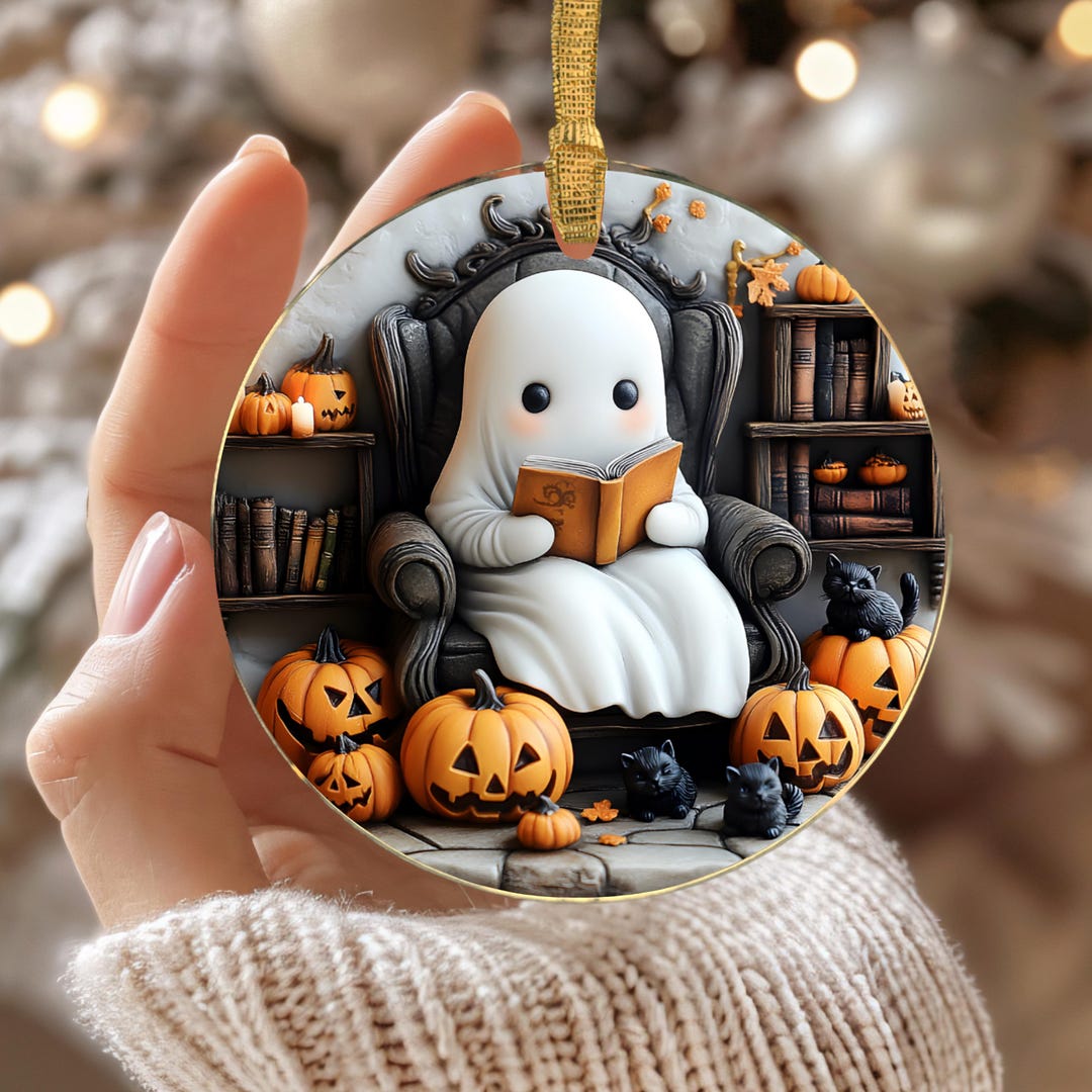 3D Spooky Ghost Reading Book Halloween Ornament, Haunted Library, Ghost ...