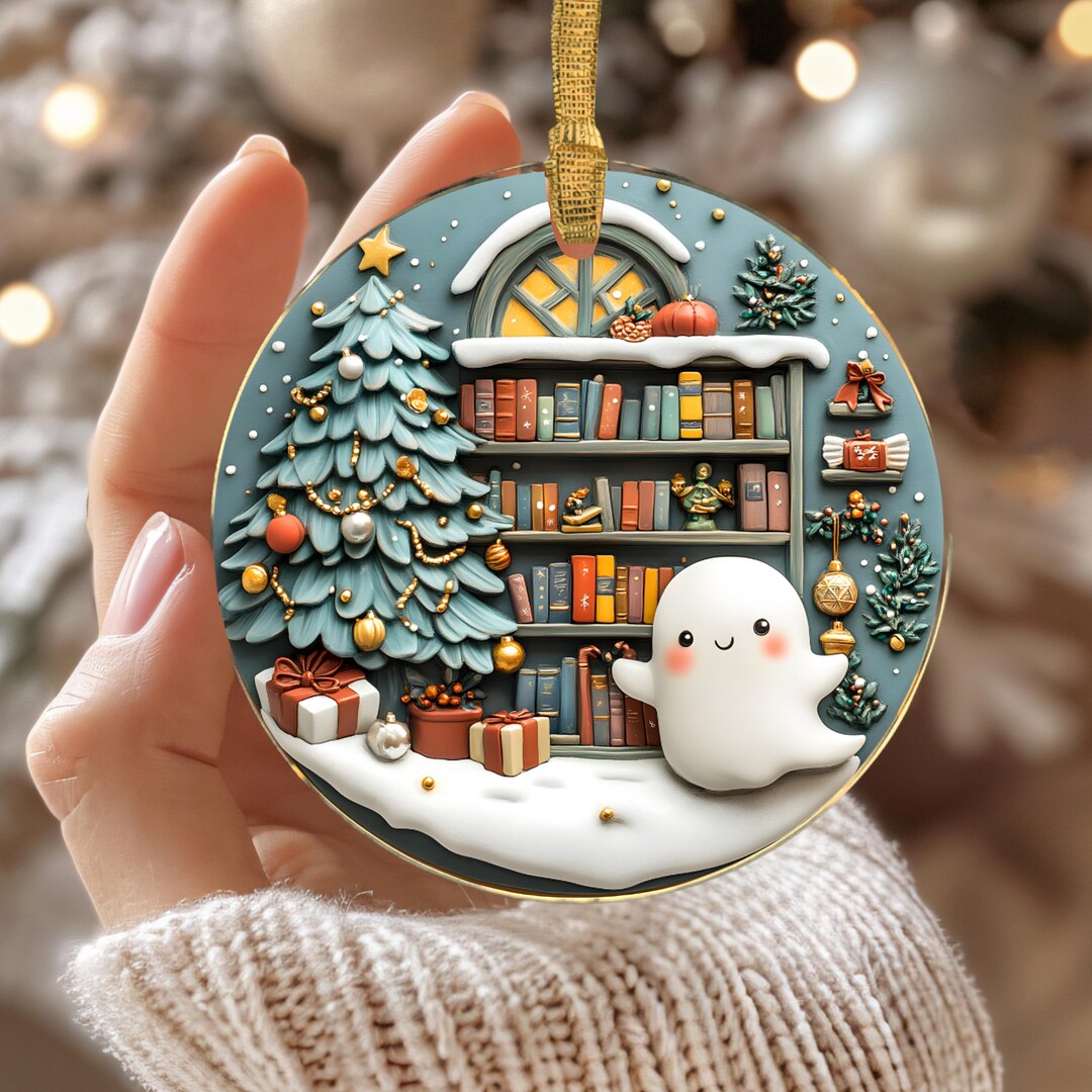 3D Christmas Ghost Reading Book Halloween Ornament, Christmas Library ...