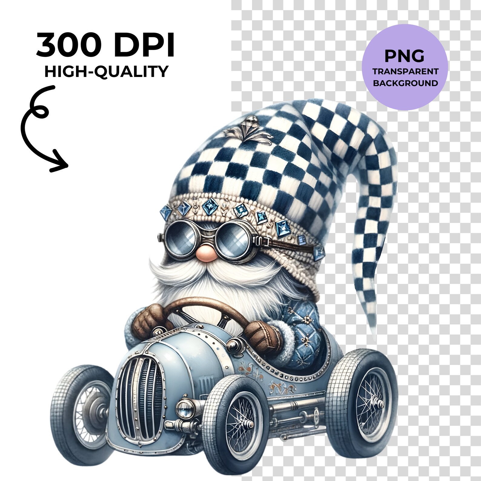 Racing Gnome Watercolor Gnome Racing Cars Vintage Car Cute Gnome Cars Watercolor Racecar Gnome ...