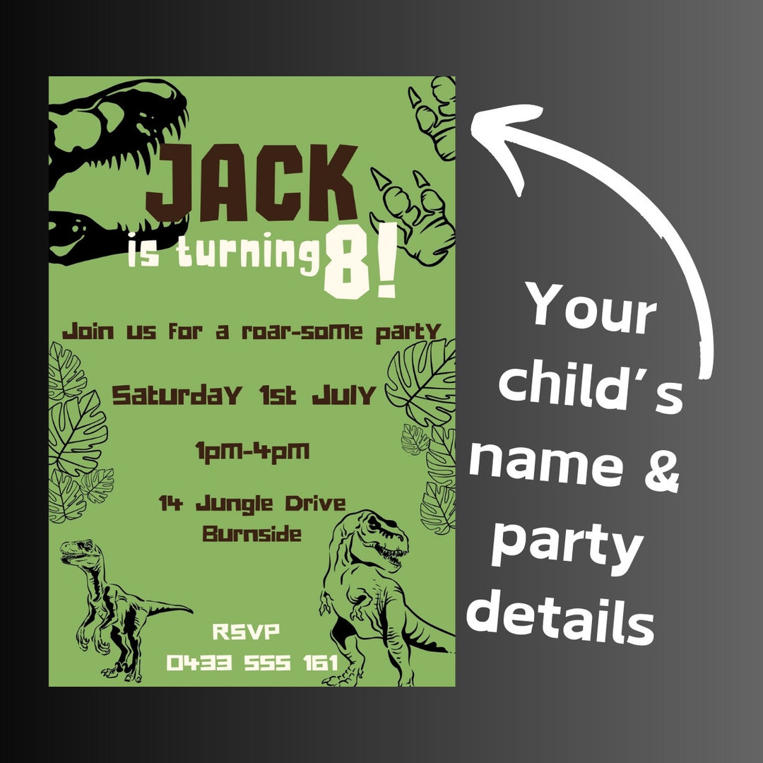 Kids Dinosaur Party Invite, Invitation Template, Editable Dino Invite ...