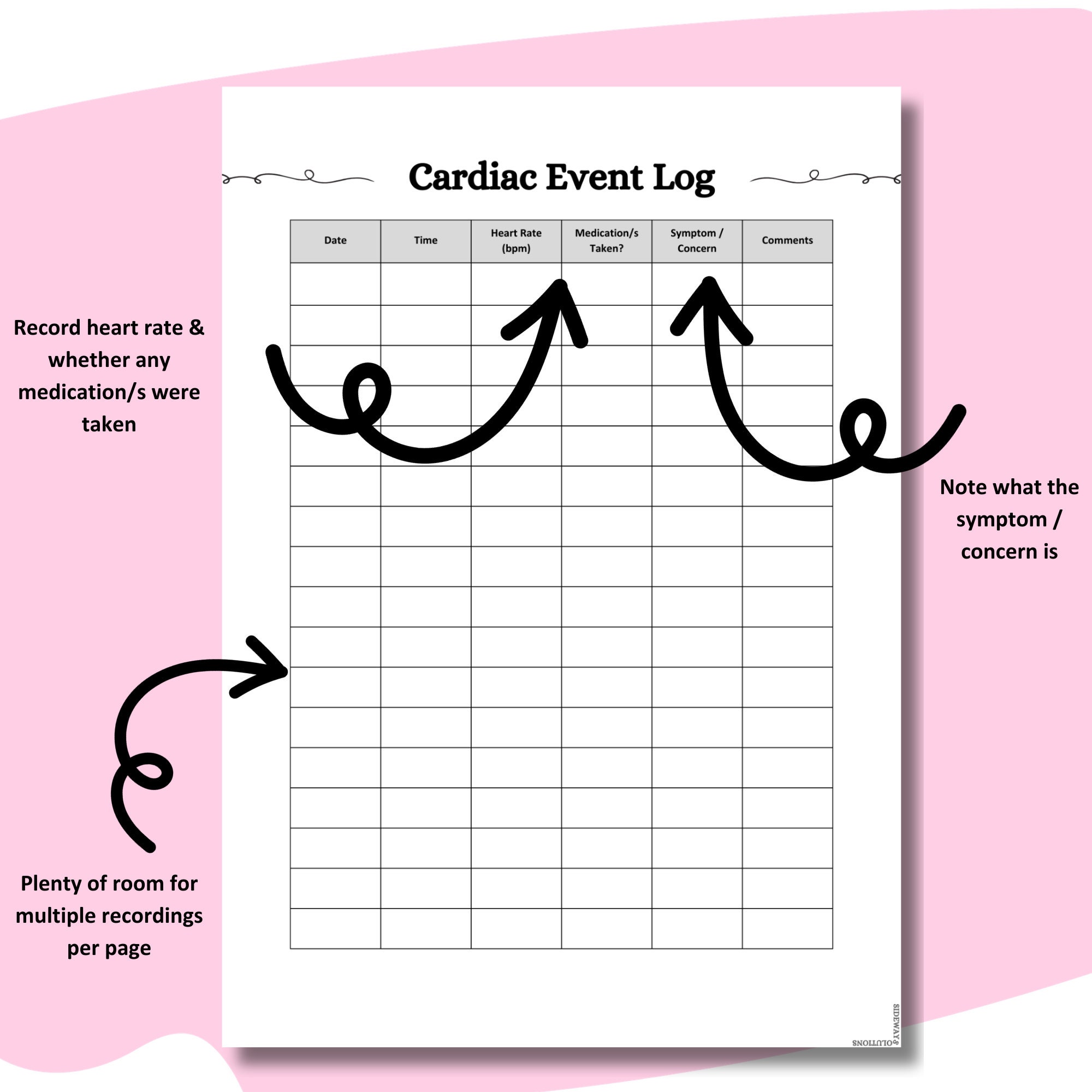 Cardiac Event Log Heart Log Heart Rate Health Chronic Illness Journal ...