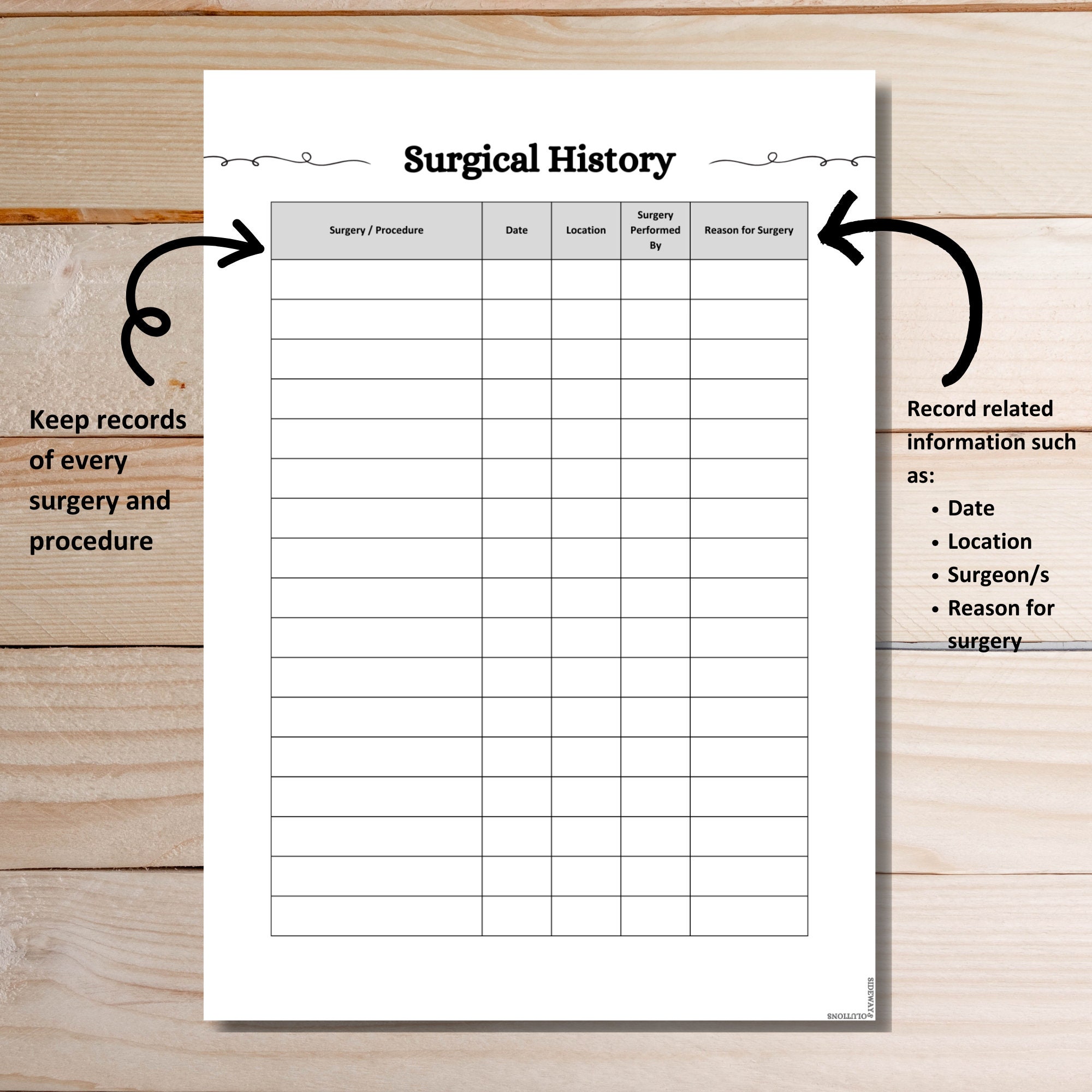 Surgical History Surgery Log Surgery Tracker Past Surgery Health ...