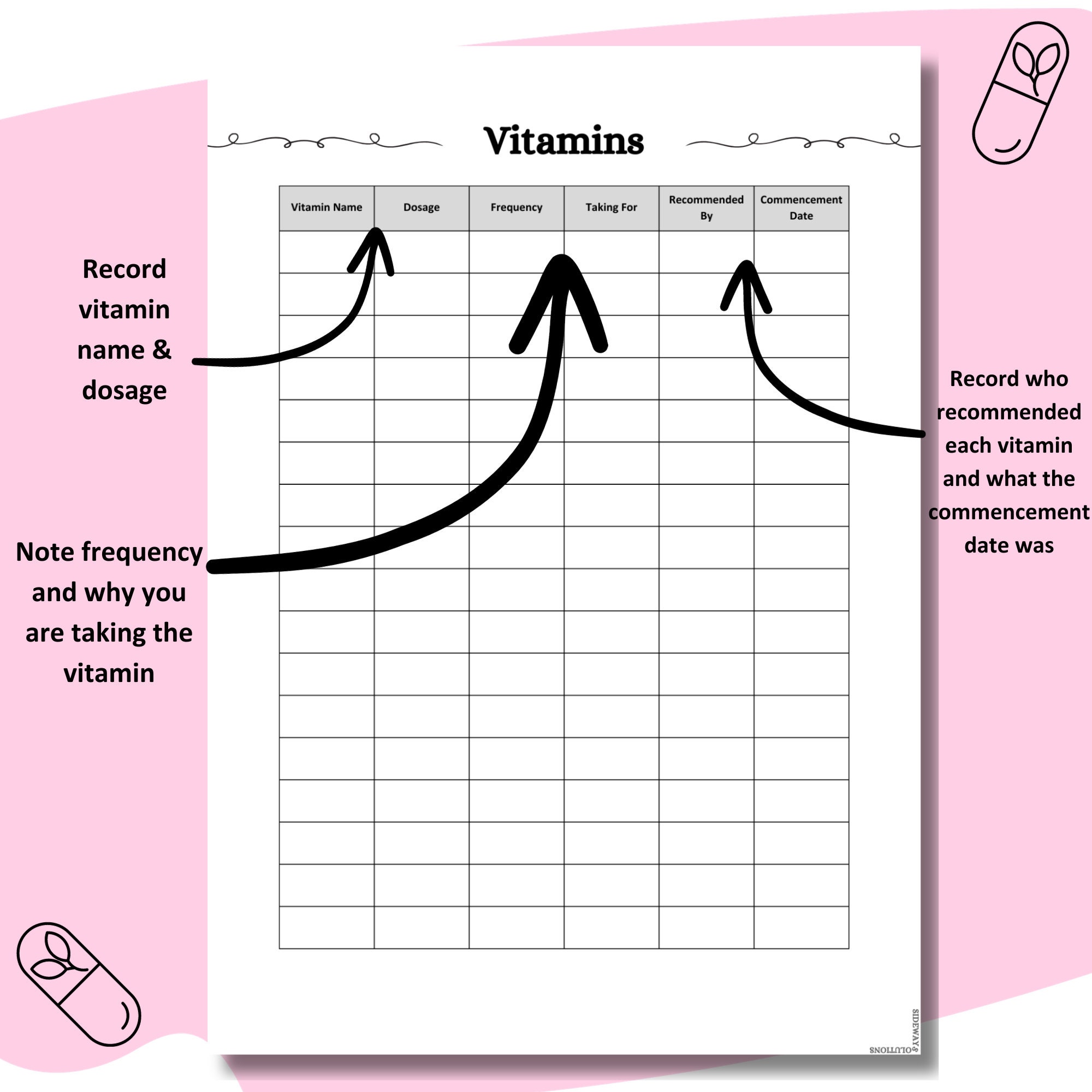 Vitamin Log Vitamin List Vitamin Tracker Medication Health Journal ...