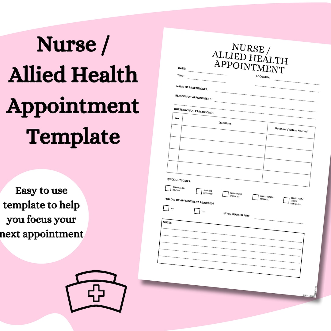 Nurse / Allied Health Appointment Template, Digital Download, Nurse ...
