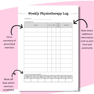 Physiotherapy Log Weekly Physical Therapy Log PT Exercise Tracker ...