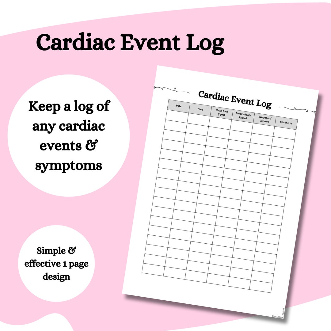 Cardiac Event Log Heart Log Heart Rate Health Chronic Illness Journal ...