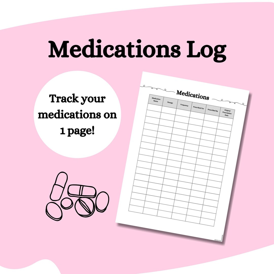 Medication Log Medication List Medication Tracker Meds Health Journal ...