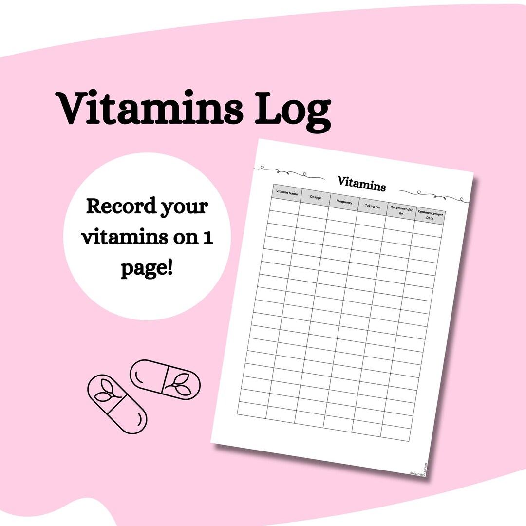 Vitamin Log Vitamin List Vitamin Tracker Medication Health Journal ...