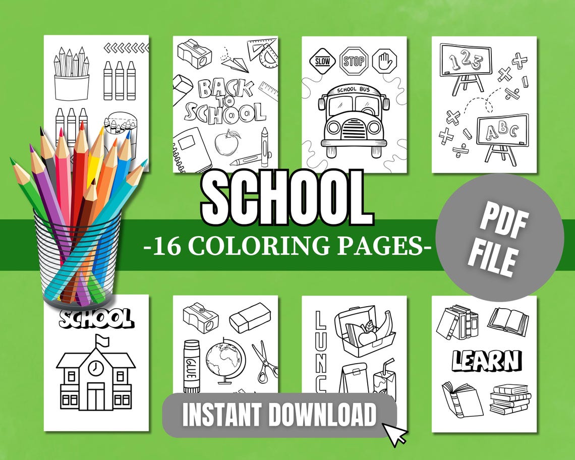 Back to School Coloring Pages, Back to School Activity, 16 Coloring ...