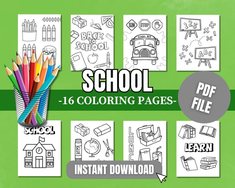 Back to School Coloring Pages, Back to School Activity, 16 Coloring ...