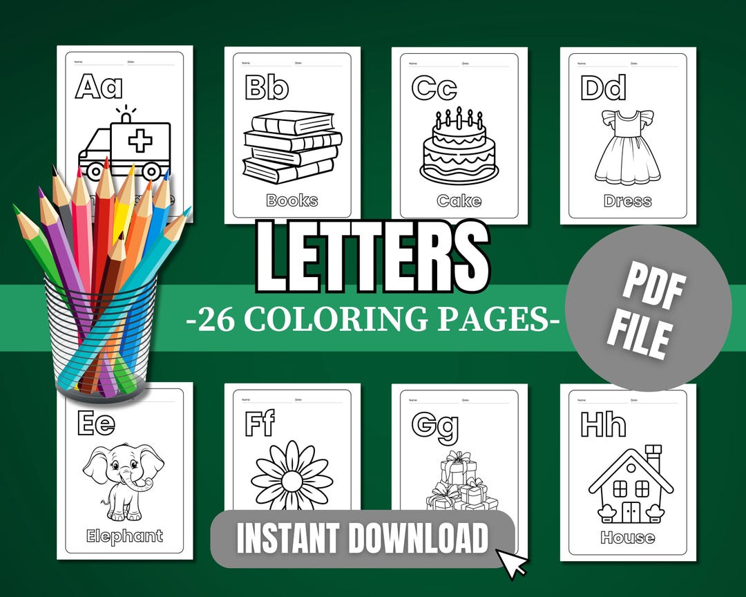Alphabet Coloring Pages for Kids, Coloring Letters, Learning Material ...