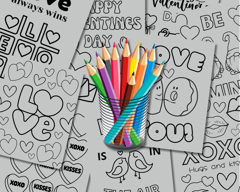 Printable Valentine's Day Coloring Pages, Valentine's Day Activity, Set ...