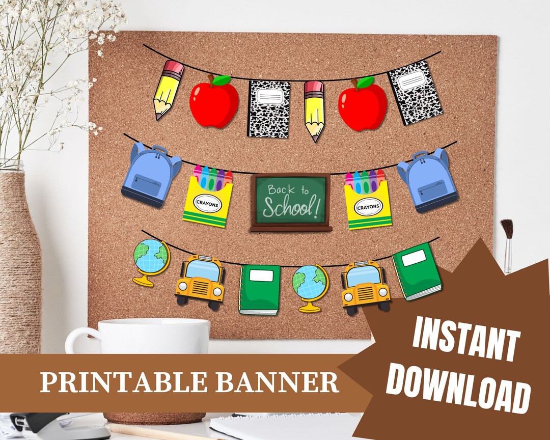 Back to School, Printable School Supplies Banner, Classroom Decoration ...