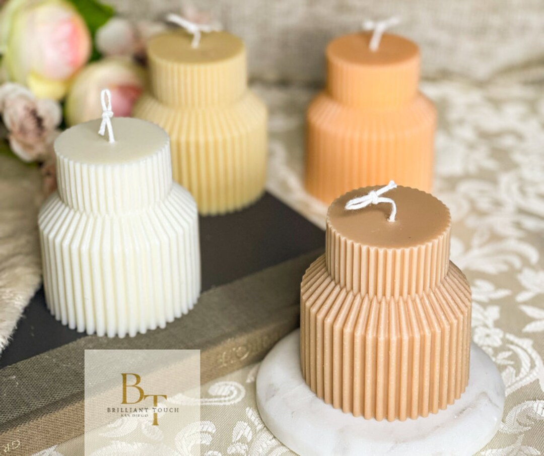 Striped Pillar Aesthetic Candles, Cylindrical Pillar Candle, Ribbed ...