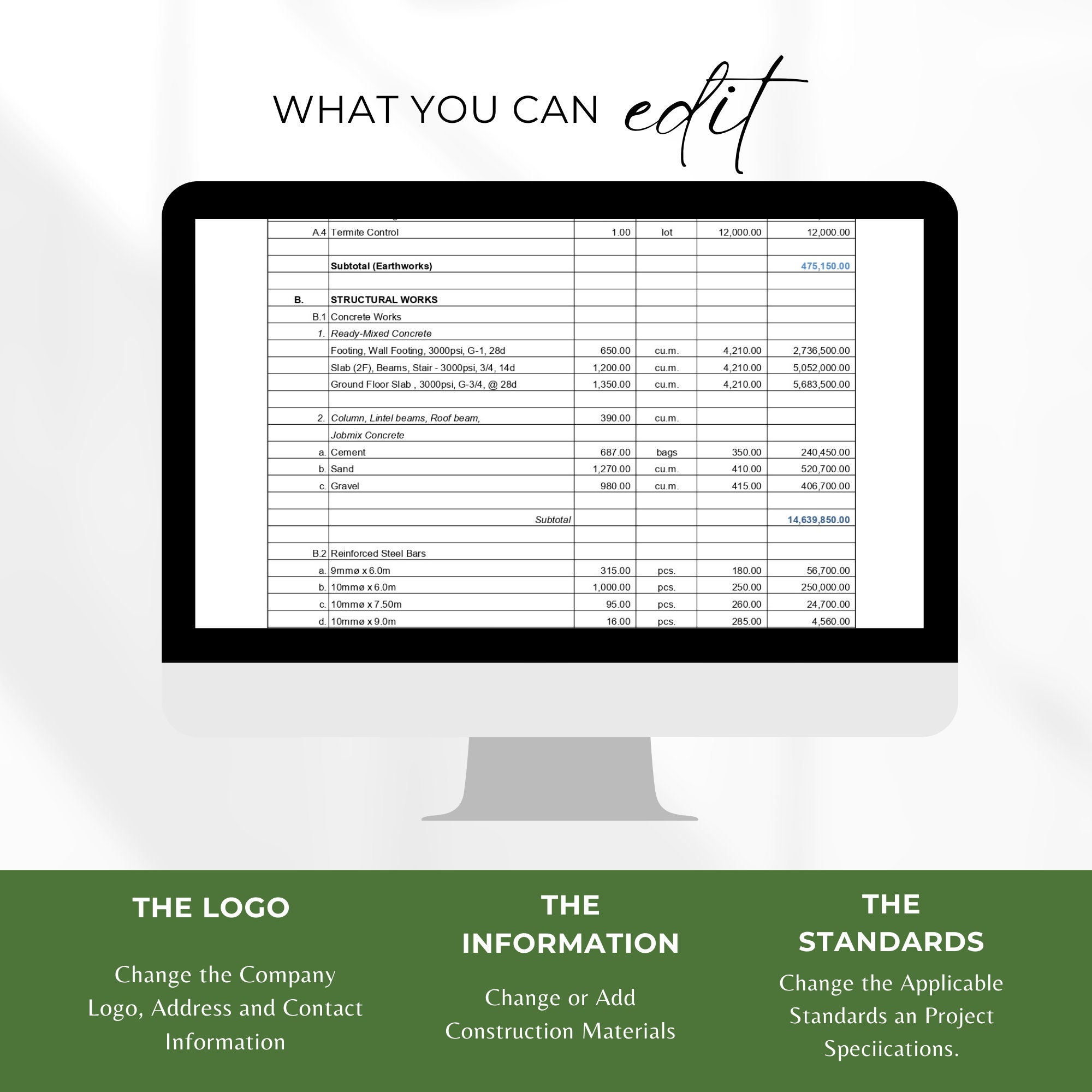 Construction Bill of Materials, Bill of Quantities, Material Quantity ...