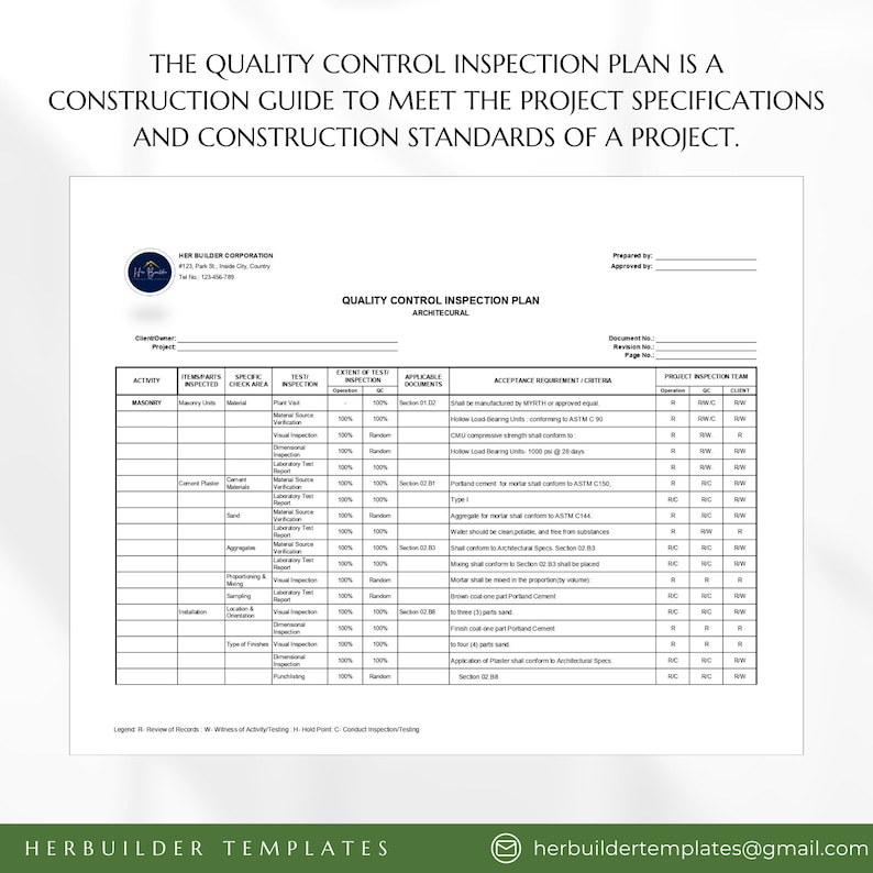 Quality Control Inspection Plan Template for Architectural Works ...